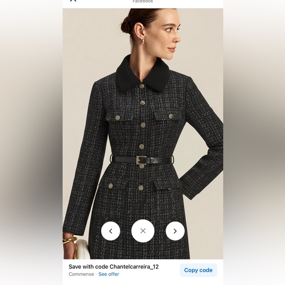 Commense | Dresses | Commense Black Tweed Belted Dress | Poshmark